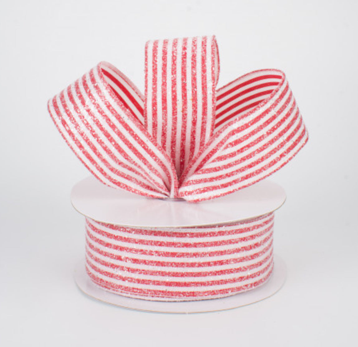 1.5" Iced Glitter Red & White Striped Wire Ribbon (10 Yards) – Sugar N ...